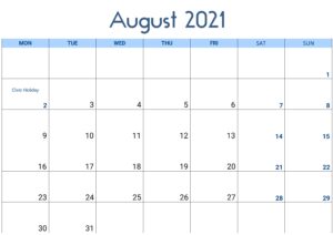 Printable August 2021 Calendar With Holidays | Free Printable Calendar